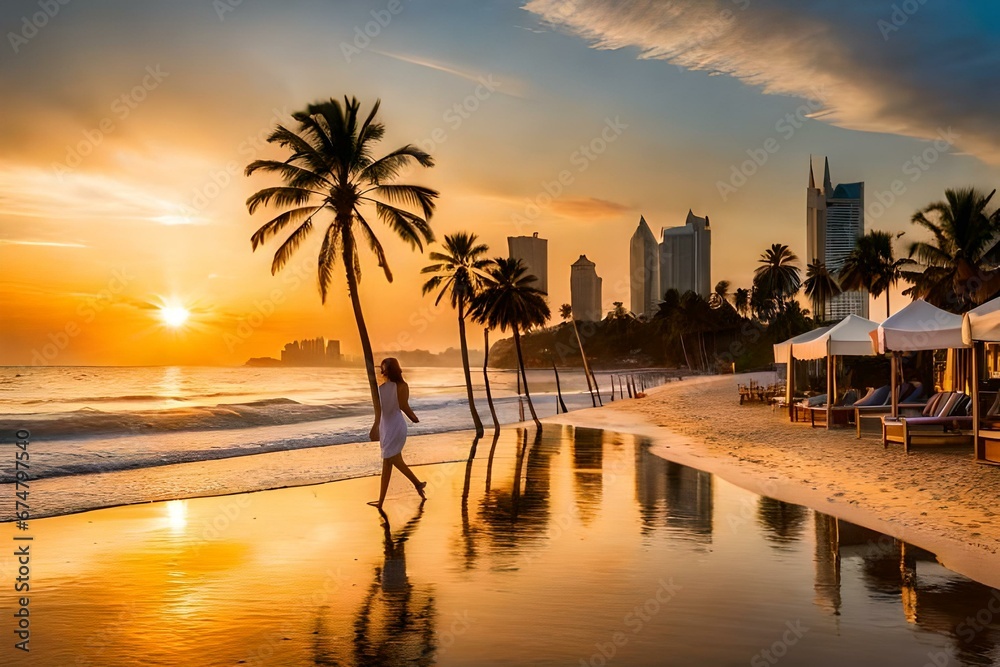 At the beach resort during golden hour, the scene is one of pure bliss - AI Generative ...