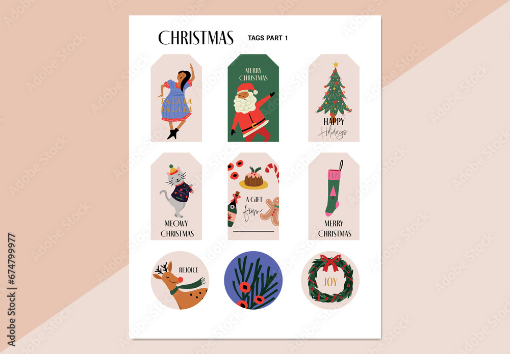 Festive Christmas Stickers and Labels Sheet Design Stock Template ...