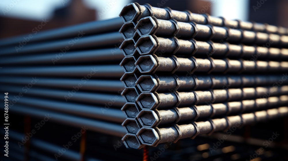 Reinforcement steel rod and deformed bar with rebar at construction ...