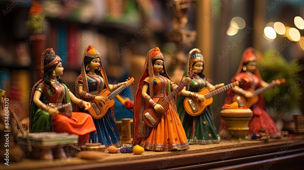 Beautiful handmade dolls of miniature folk musicians performing in a ...