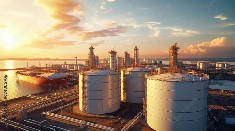 Aerial view drone of oil storage tank with oil refinery factory ...