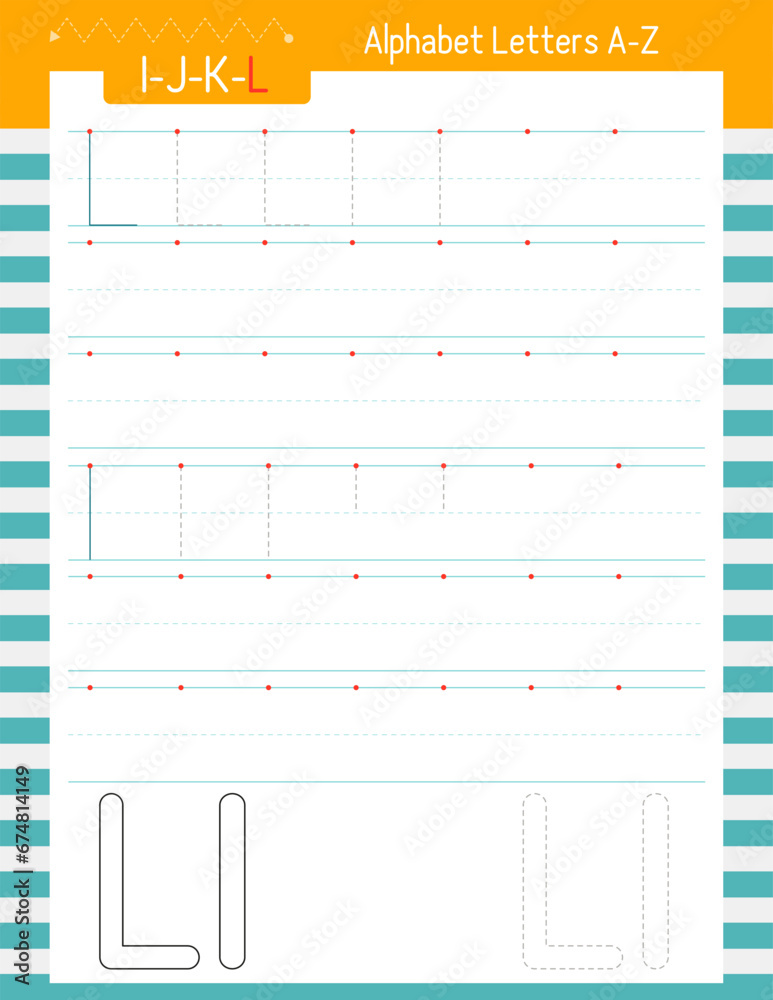 Letter Tracing Worksheet. For Letter L uppercase and lowercase ...