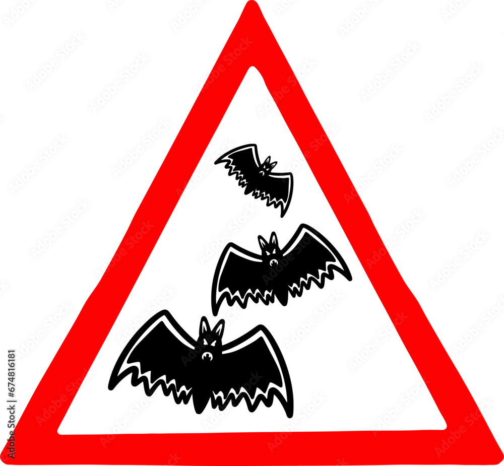 Hand drawn vector drawing,art of red warning road sign with symbol of ...