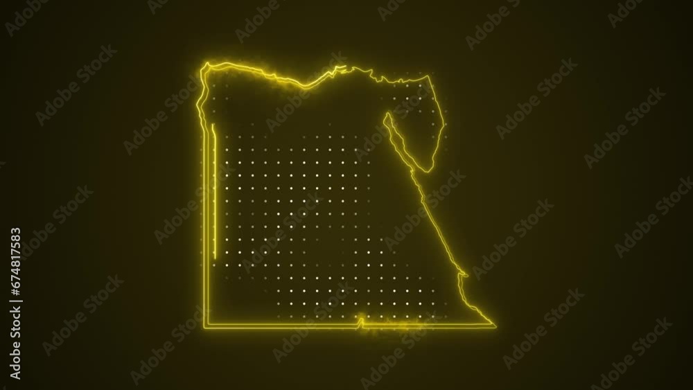 Neon Yellow Egypt Map Borders Outline Loop Background. Neon Yellow ...