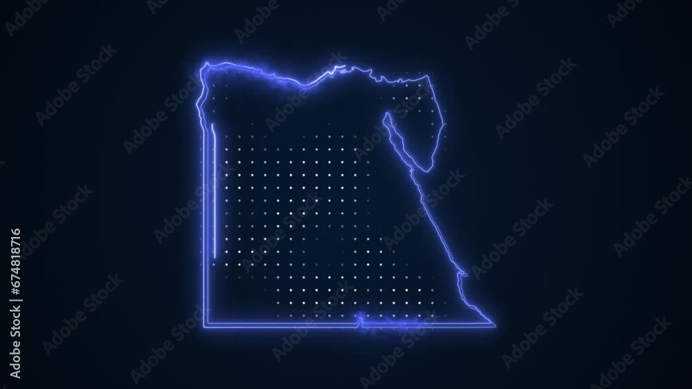 Neon Blue Egypt Map Borders Outline Loop Background. Neon Blue Colored ...