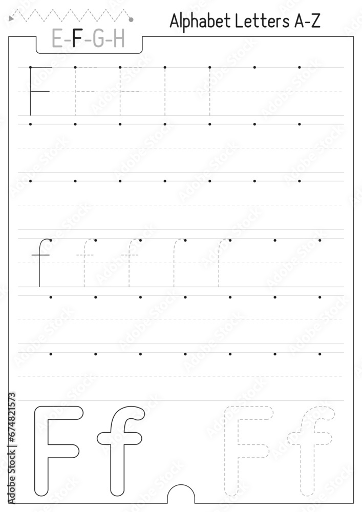 Learning to trace kids activity worksheet. Page letter F for kids ...