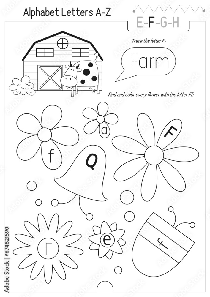 Letter Trace, find and color Worksheet for Kids Activity Book. For ...