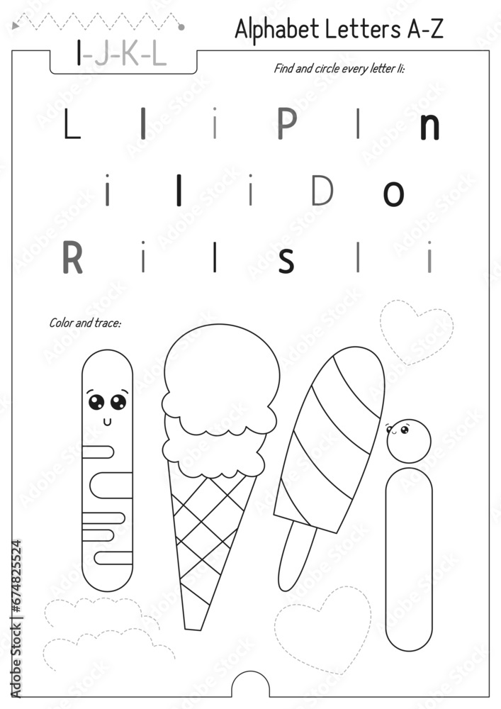 Letter Coloring Worksheet for Kids Activity Book. For Letter I upper ...