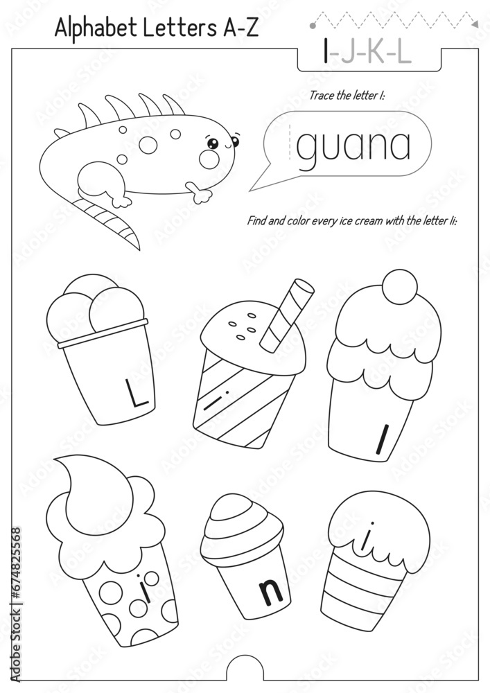 Letter Trace, find and color Worksheet for Kids Activity Book. For ...