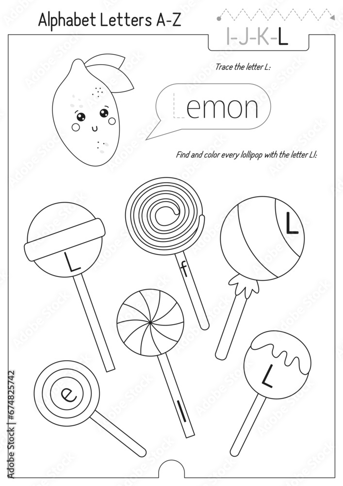 Letter Trace, find and color Worksheet for Kids Activity Book. For ...
