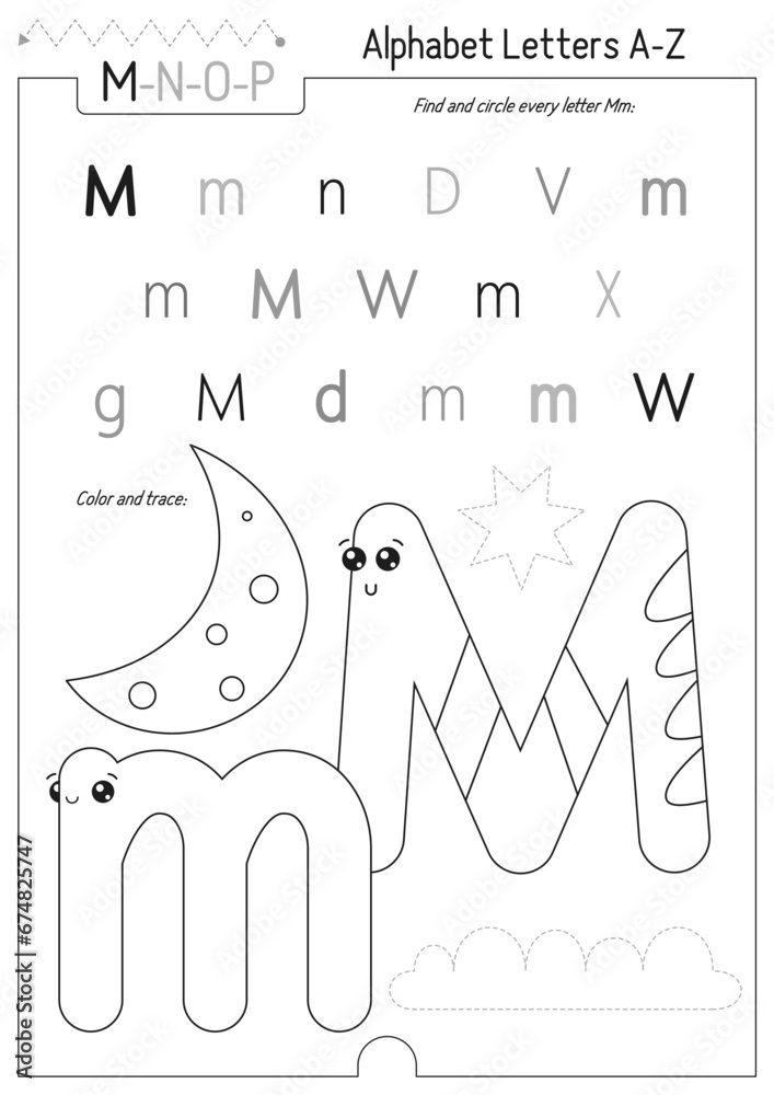 Letter Coloring Worksheet For Kids Activity Book For Letter M Upper