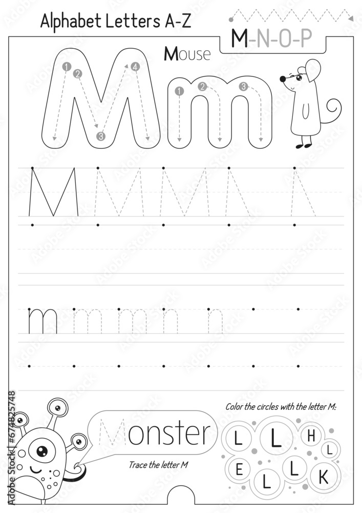 Letter Tracing Worksheet for Activity Book for kids. For Letter M upper ...