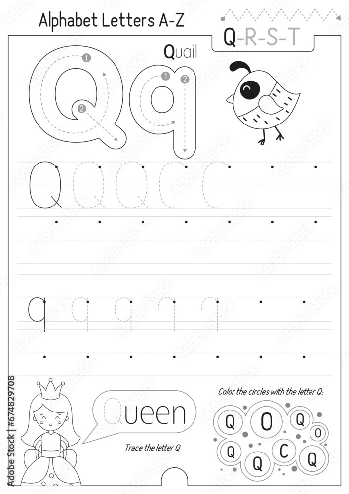 Letter Tracing Worksheet for Activity Book for kids. For Letter Q upper ...