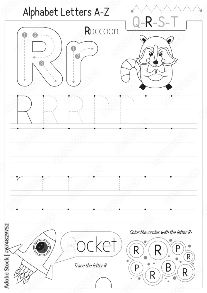 Letter Tracing Worksheet for Activity Book for kids. For Letter R upper ...
