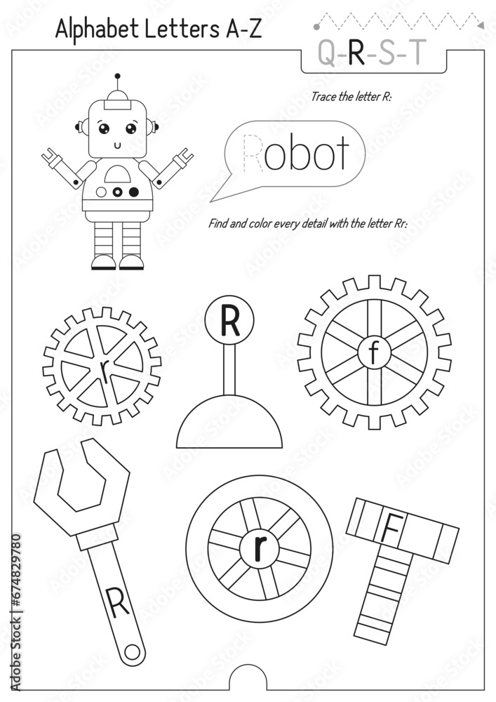 Letter Trace, find and color Worksheet for Kids Activity Book. For ...