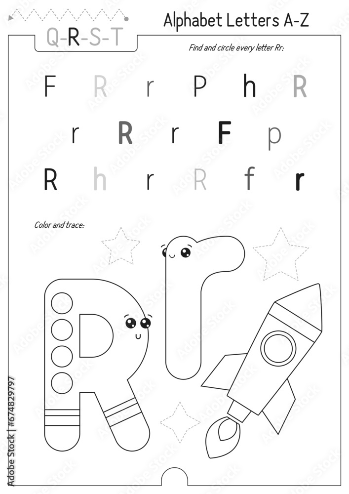 Letter Coloring Worksheet for Kids Activity Book. For Letter R upper ...