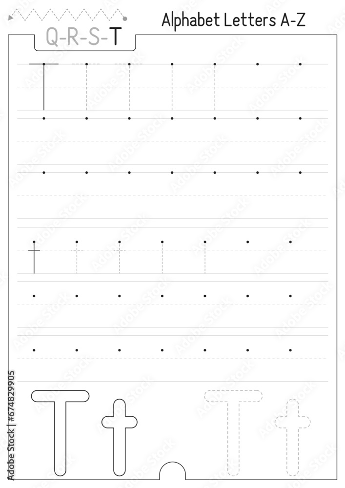 Letter Tracing Worksheet. For Letter T uppercase and lowercase ...