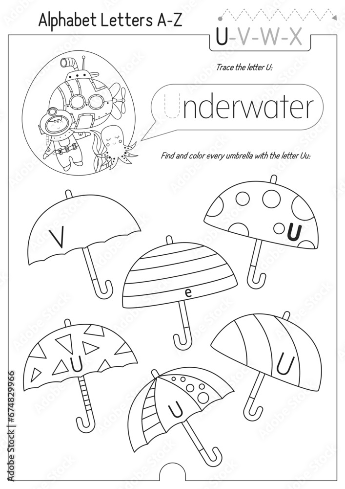 Letter Trace, find and color Worksheet for Kids Activity Book. For ...