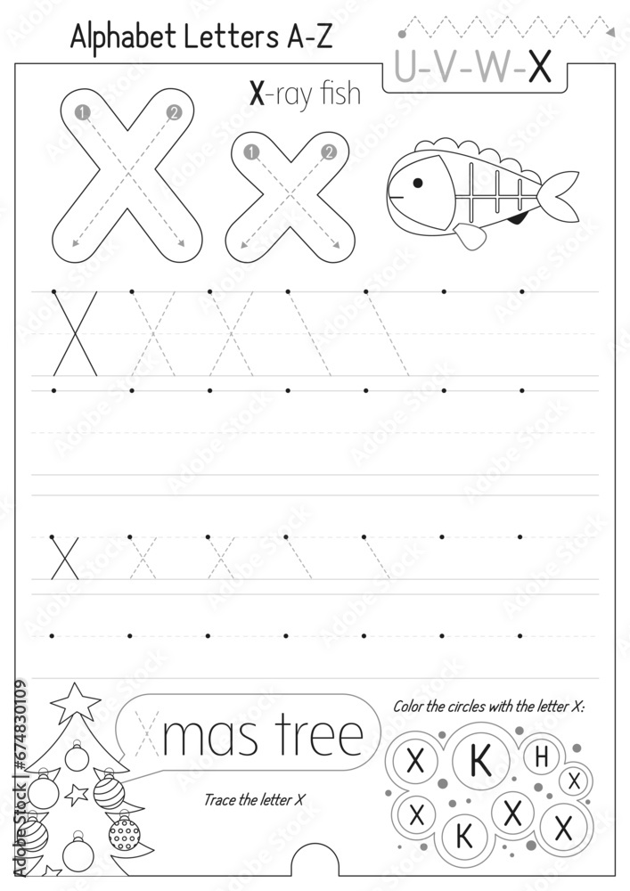 Letter Tracing Worksheet for Activity Book for kids. For Letter X upper ...