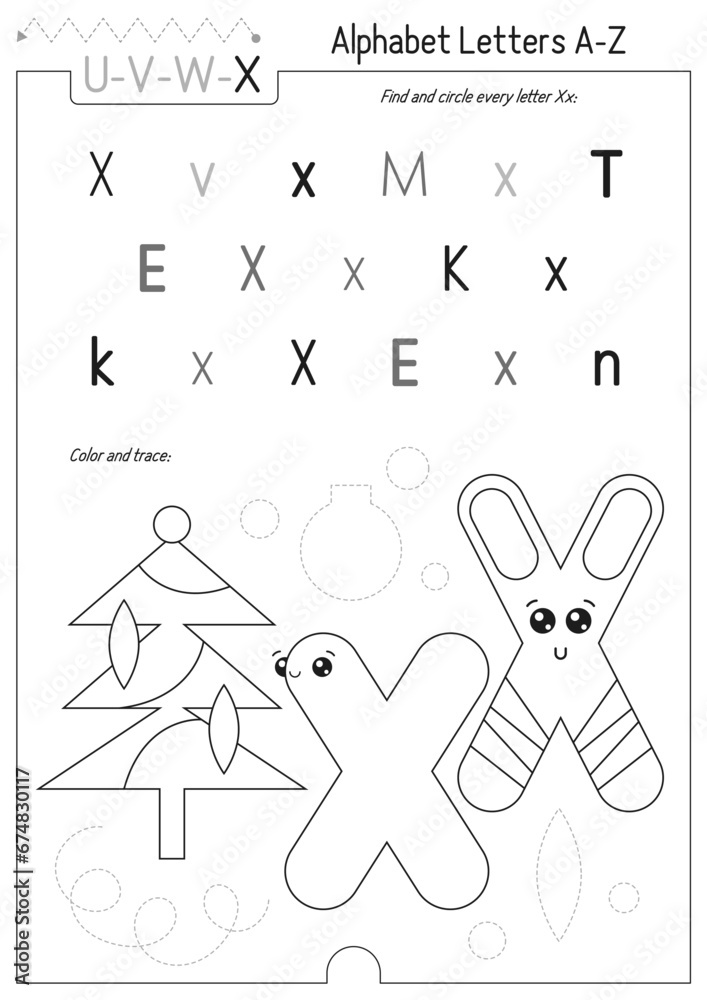 Letter Coloring Worksheet for Kids Activity Book. For Letter X upper ...