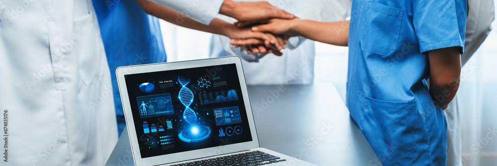 Biotechnology in medical concept shown DNA data analyzer software on ...