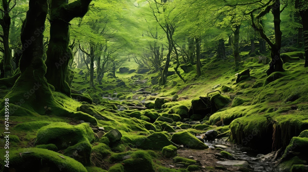 moss scenic scenery forest landscape illustration tree natural, green ...