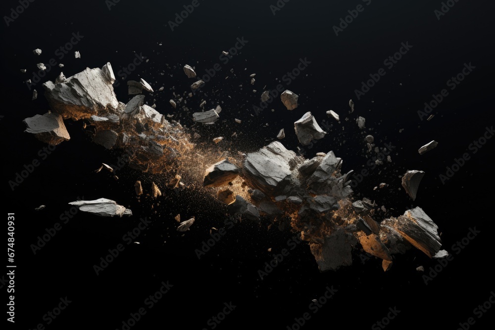 A powerful image capturing a bunch of rocks exploding into the air ...