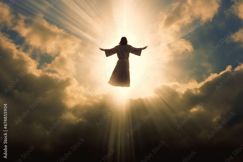 A profound representation of Jesus ascending to heaven, symbolizing the ...