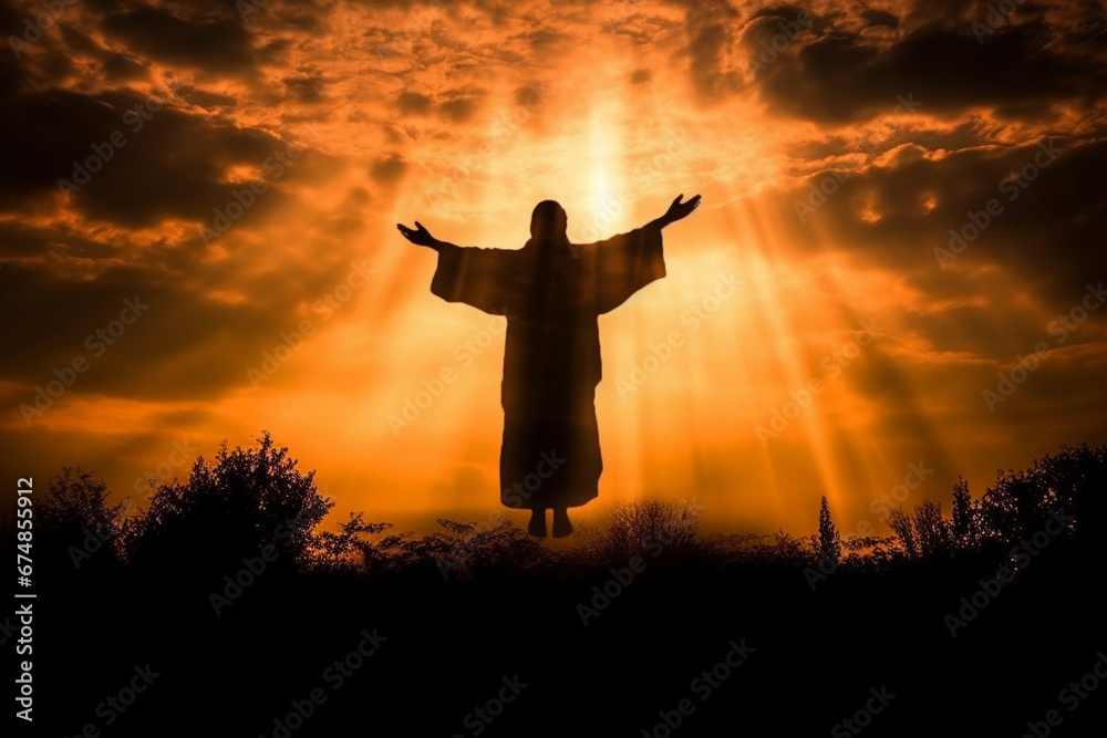 A profound representation of Jesus ascending to heaven, symbolizing the ...