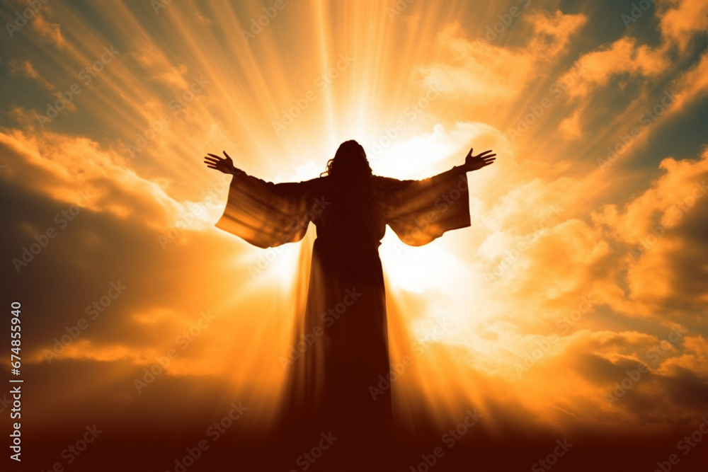 A profound representation of Jesus ascending to heaven, symbolizing the ...