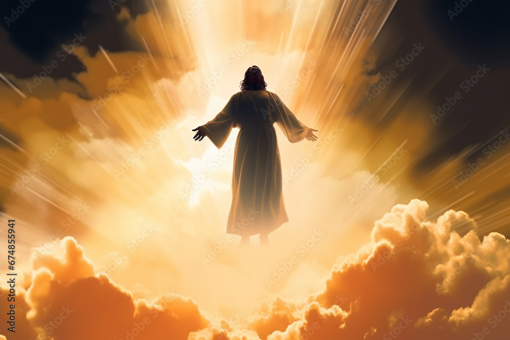 A profound representation of Jesus ascending to heaven, symbolizing the ...