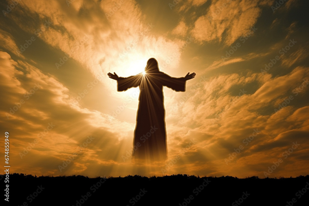 A profound representation of Jesus ascending to heaven, symbolizing the ...