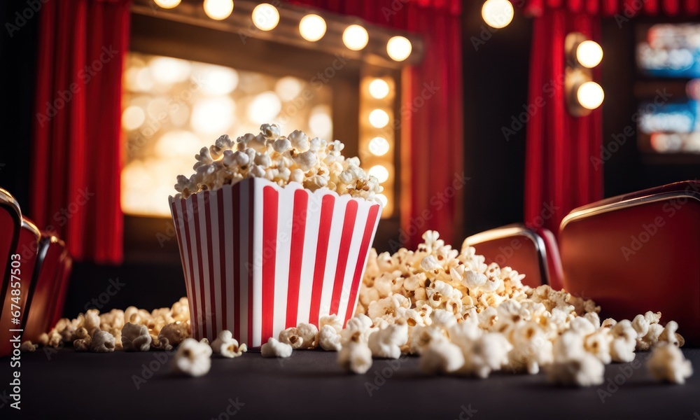 Classic striped bucket with delicious popcorn. Movie theatre popcorn ...