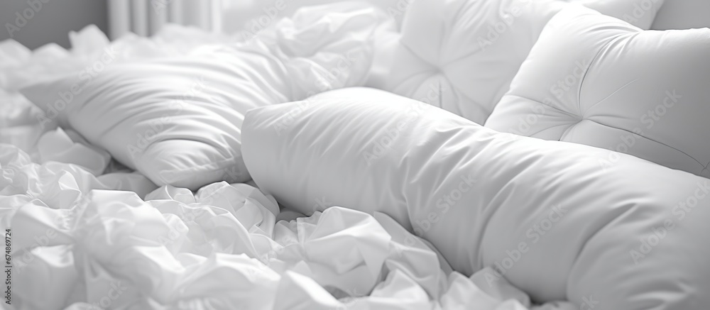 Realistic soft pillow sweet dream poster. White pillows and flying ...