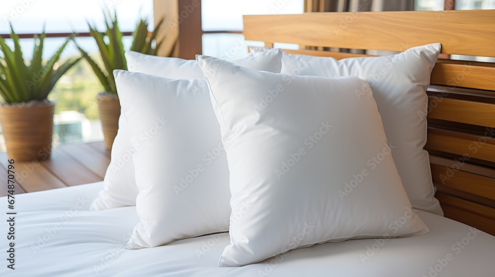 Realistic soft pillow sweet dream poster. White pillows and flying ...