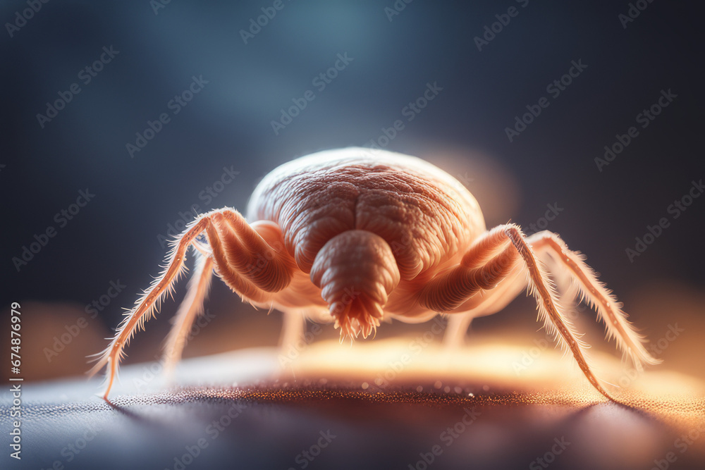 Micrograph of a tick on the skin, concept of health and encephalitis ...