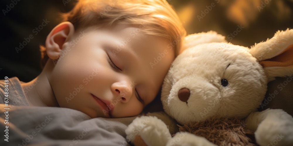 Baby Sleeping Peacefully with a Stuffed Bunny, Ensuring Healthy Sleep ...