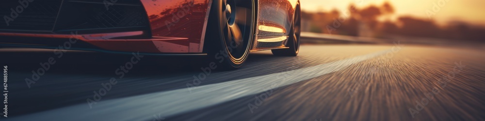 Ultrawide red sports car riding on highway road wallpaper. Car in fast ...