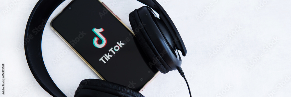 Tver, Russia-August 5, 2020, the tik tok logo on the smartphone screen ...