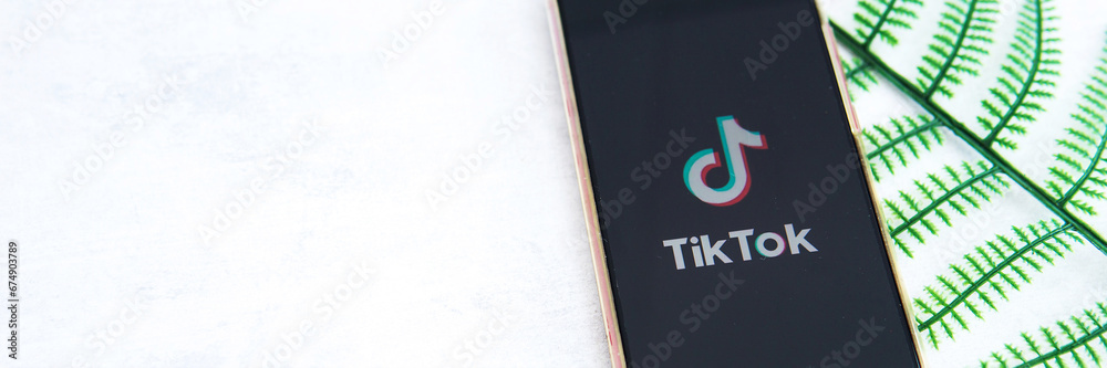 Tver, Russia-August 5, 2020, the tik tok logo on the smartphone screen ...