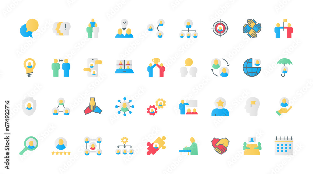 Teamwork flat icons set vector illustration. Black symbols collection ...