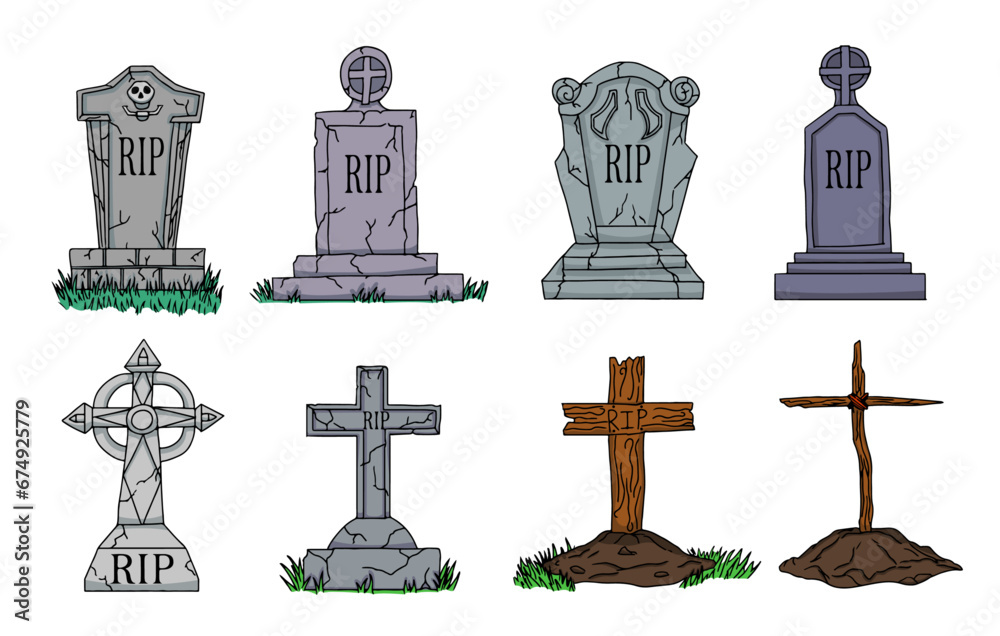 Lapidas para Halloween, día de muertos, para cementerios en ilustración ...