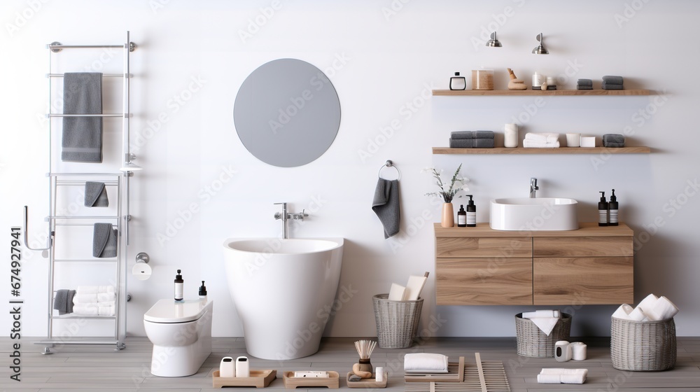 Bathroom objects set realistic 3d collection of isolated lavatory ...