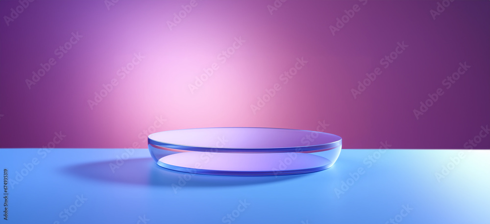 3d glass podium platform for product display on purple blue background ...