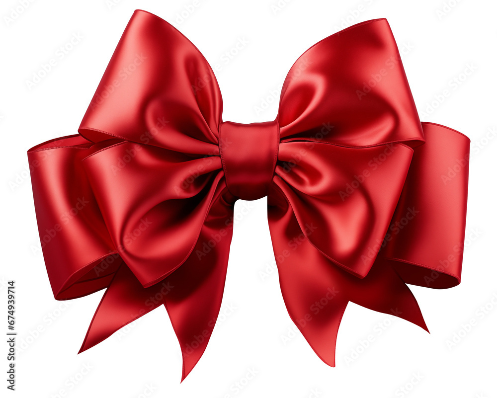 Red silk satin ribbon bow isolated on transparent background. Stock ...