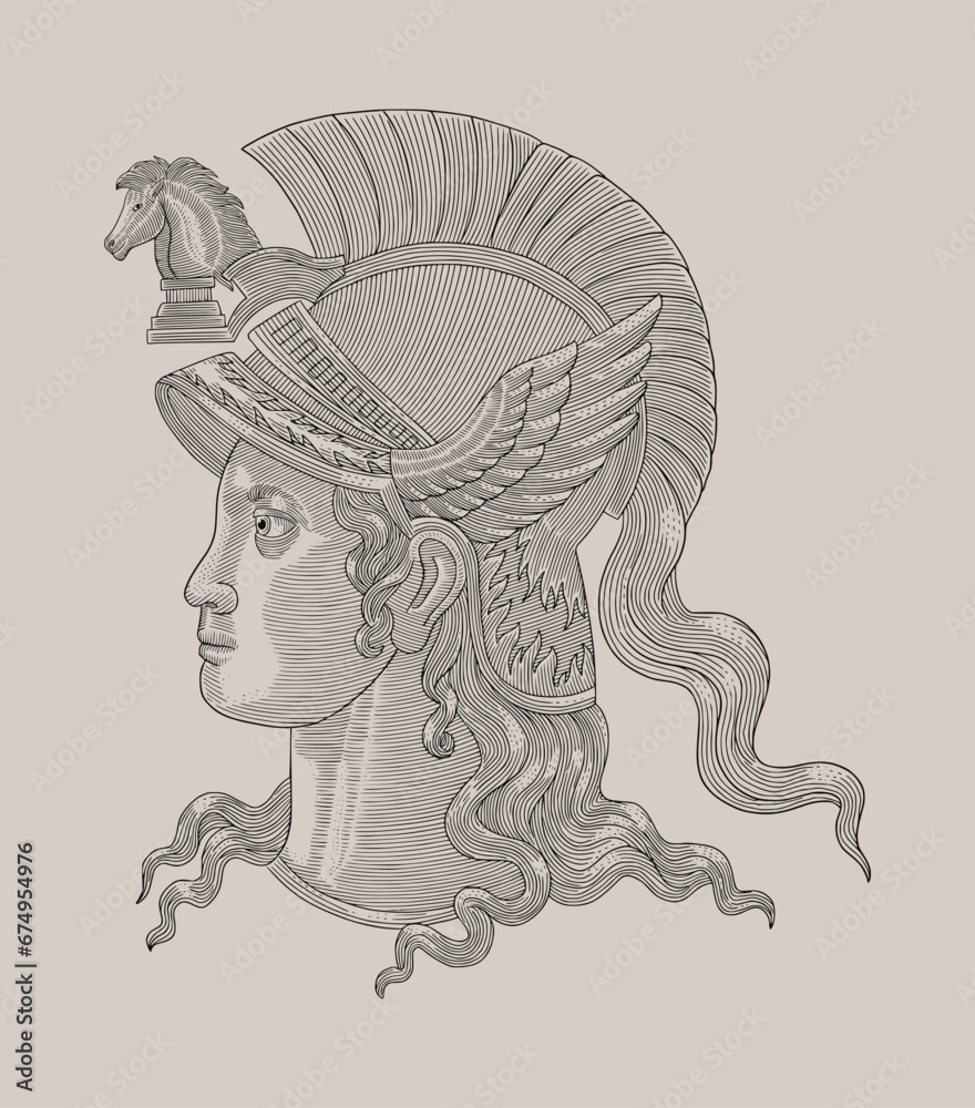 Goddess athena from greek roman, vintage engraving drawing style ...