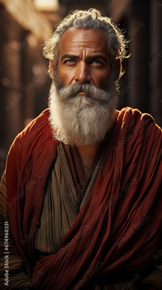 A representation of the apostle Paul with traits of wisdom and dedication. Portrait of the ...
