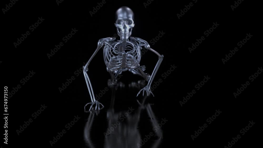 Vidéo Stock Creeping Metallic Skeleton with Eerie Reflection on Dark ...