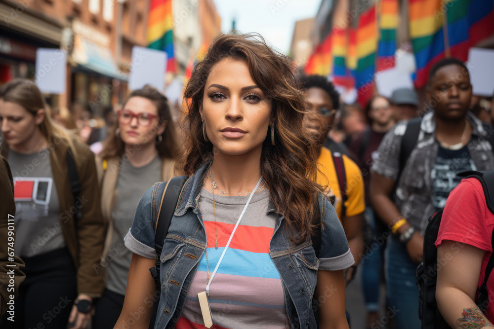A transgender pride parade with participants carrying signs that share ...