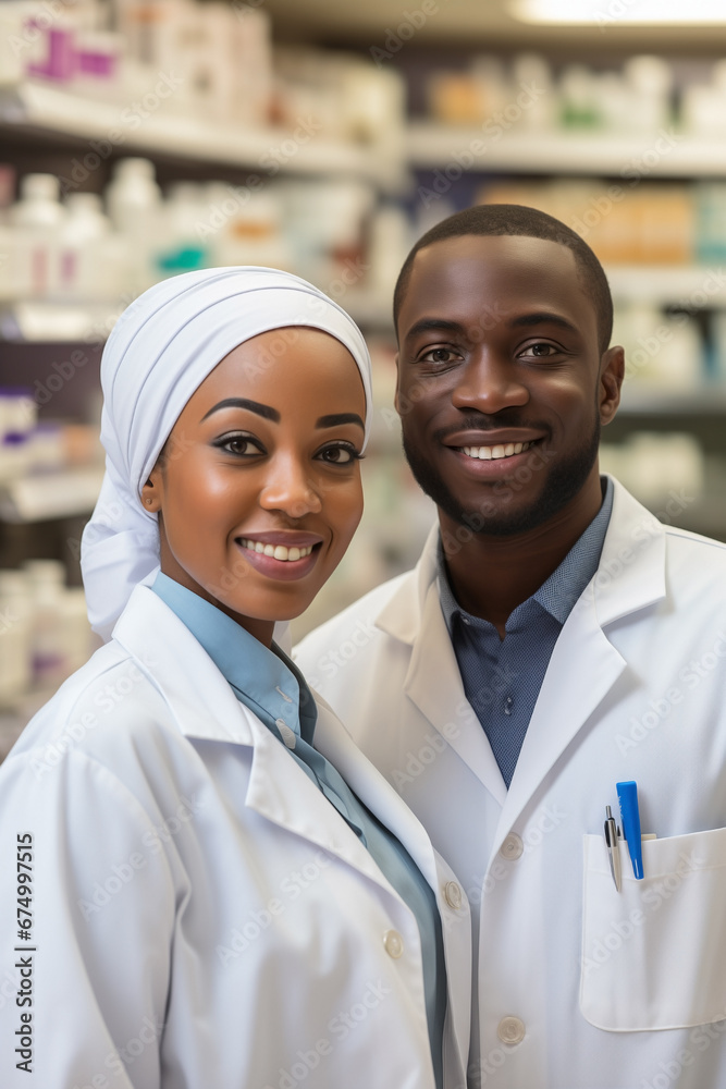 Dedicated Muslim pharmacist providing expert guidance with a warm smile ...